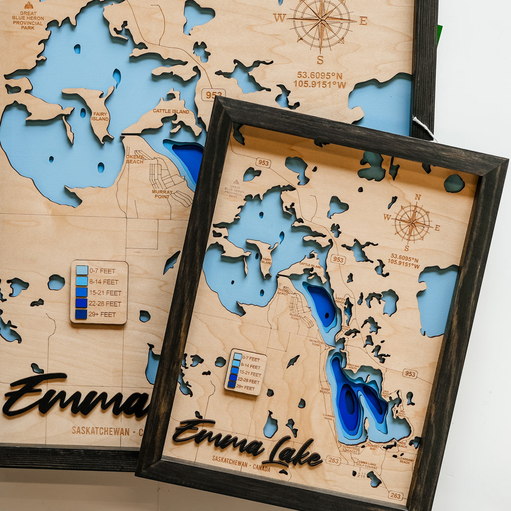 Emma Lake 3D Wood Map | Bathymetric Lake Art