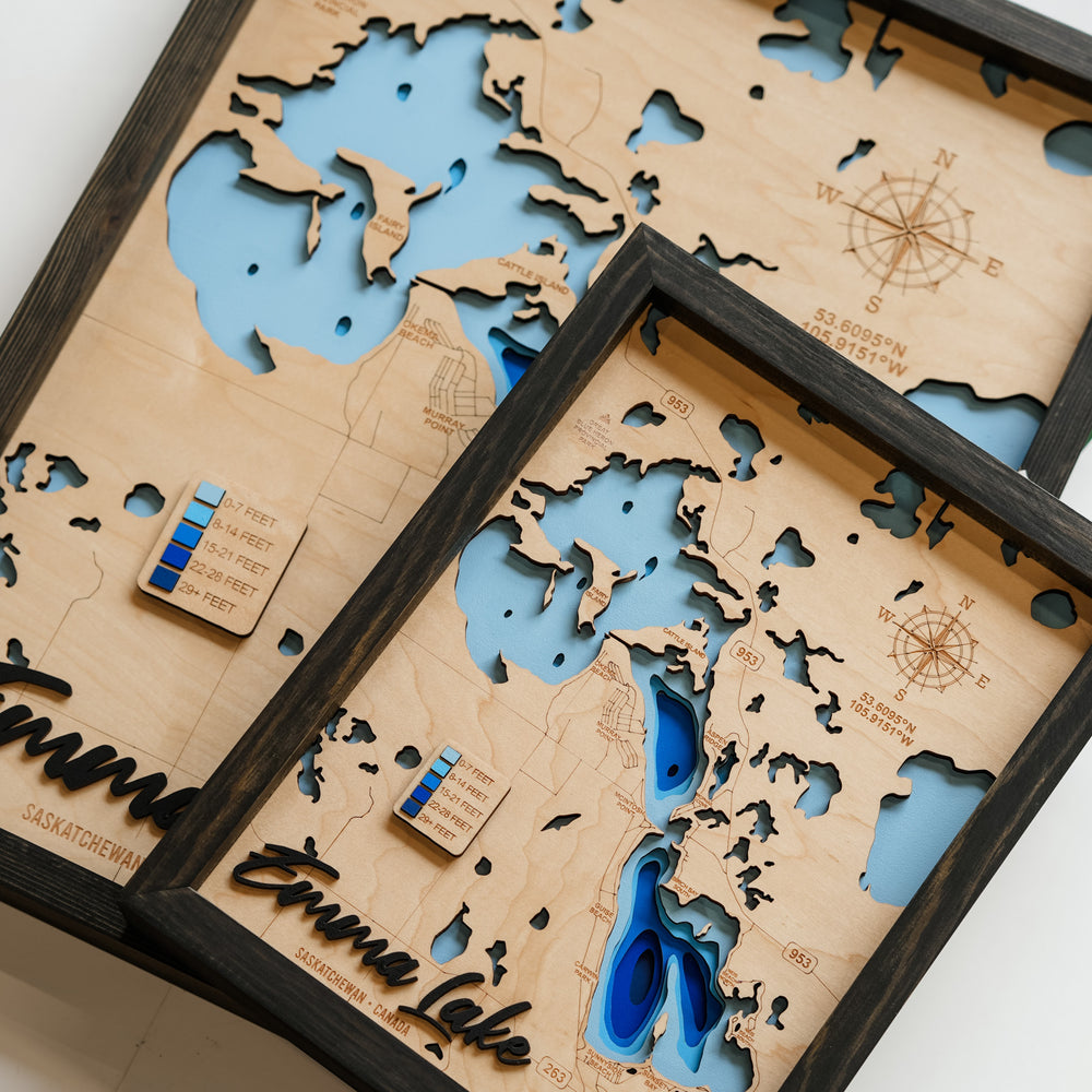 Emma Lake 3D Wood Map | Bathymetric Lake Art