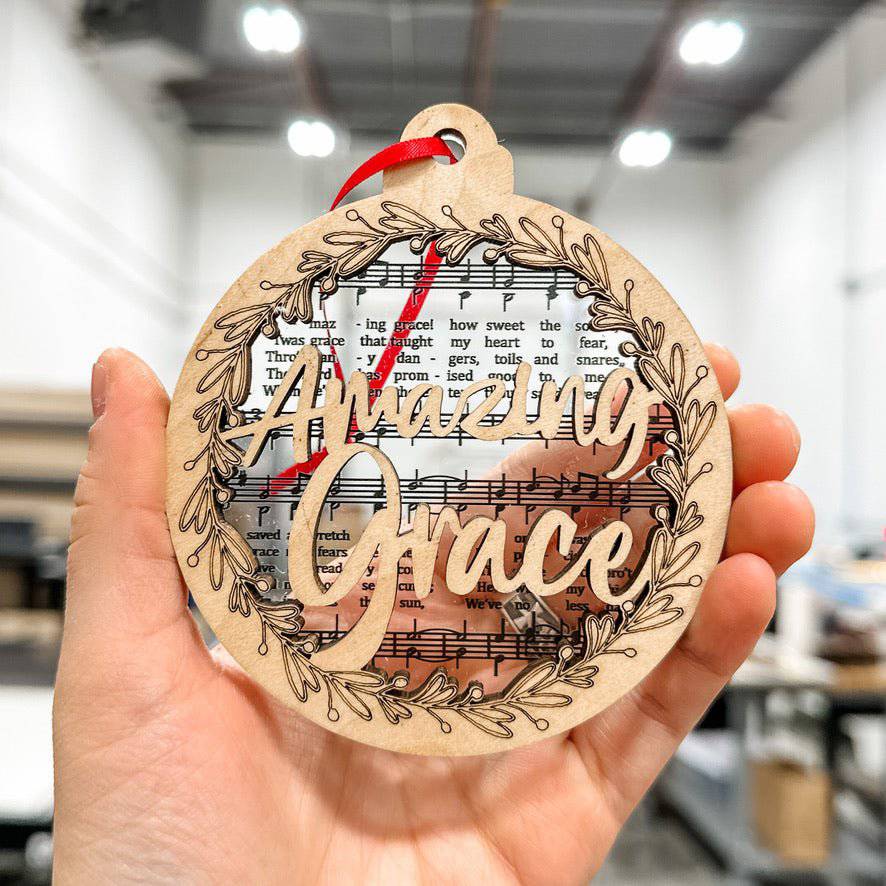 Amazing Grace Music Note Wood & Clear Acrylic Ornament - Sticks & Doodles